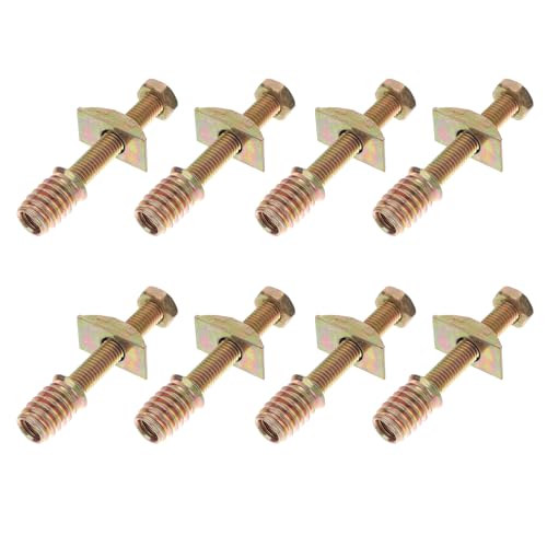 8 Sets 4 in1 Connectors Fittings, M8 Half Moon Spacers Furniture Bolts and Barrel Nuts Table Bed Assembly Fasteners Bolts for Beds Chairs HeadBoards