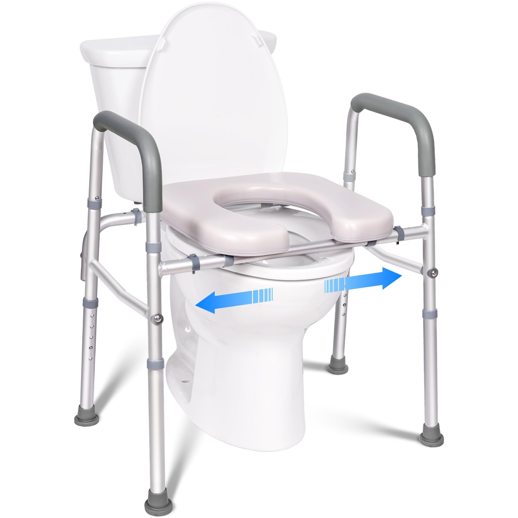 Raised Toilet Seat with Handles and Widen Seat, Width and Height Adjustable Commode Chair for Toilet, Up to 400lbs Support, Raised Toilet Seats for Senior, Disabled, Pregnant, Fit Any Toilet