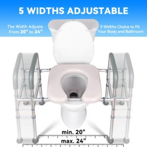 Raised Toilet Seat with Handles and Widen Seat, Width and Height Adjustable Commode Chair for Toilet, Up to 400lbs Support, Raised Toilet Seats for Senior, Disabled, Pregnant, Fit Any Toilet