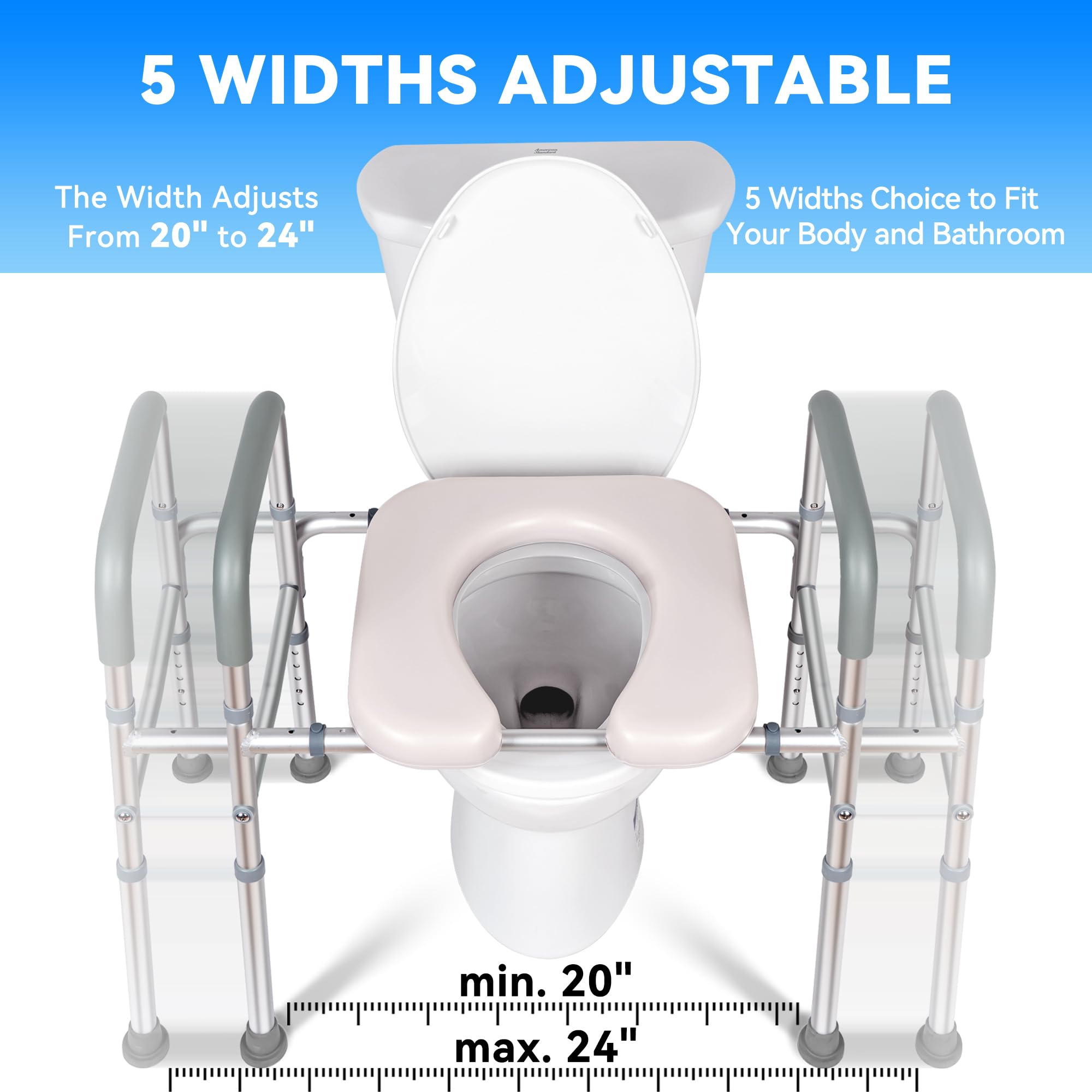 Raised Toilet Seat with Handles and Widen Seat, Width and Height Adjustable Commode Chair for Toilet, Up to 400lbs Support, Raised Toilet Seats for Senior, Disabled, Pregnant, Fit Any Toilet