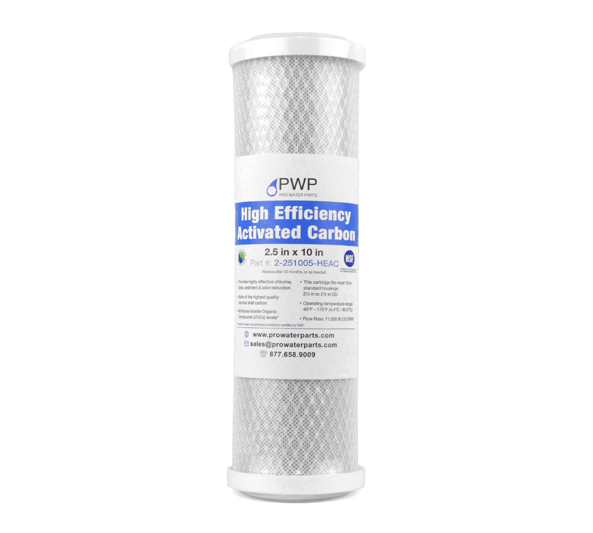 High Efficiency Activated Carbon Water Filter Cartridge 5 Micron Fits Standard 2.5 x10" Housings