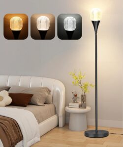 modern globe floor lamp, minimalist room decor standing lamp, dimmable led tall floor light for living room, bedroom decor, full range dimming, adjustable color temperature 3000k-6000k - matte black