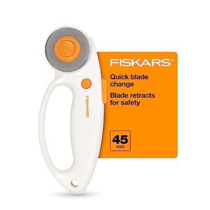 fiskars 45mm quick change rotary cutter for fabric - steel rotary cutter blade - craft supplies - crafts, sewing, and quilting projects - white