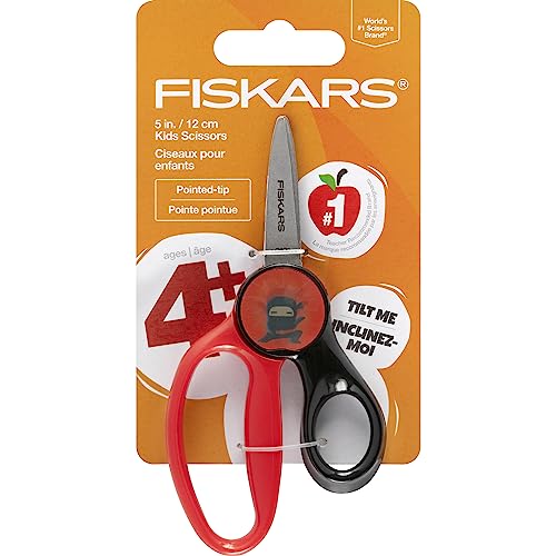 FISKARS® Magic Morph Kids Scissors - Image Moves when Tilted - Pointed-tip for Ages 4+ - Fun Ninja Design - Back to School Supplies