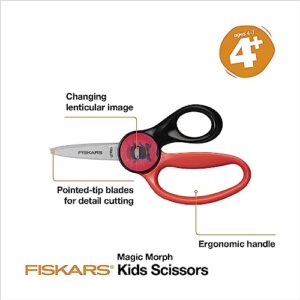 FISKARS® Magic Morph Kids Scissors - Image Moves when Tilted - Pointed-tip for Ages 4+ - Fun Ninja Design - Back to School Supplies