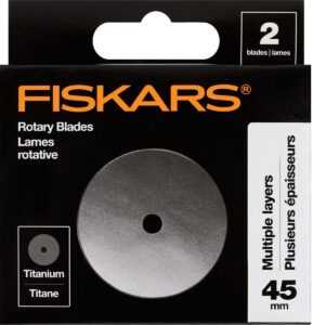 fiskars 45mm titanium rotary blades (2 pack) - rotary cutter blade replacement - crafts, sewing, and quilting projects - grey