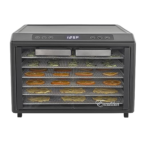 Excalibur Electric Food Dehydrator Select Series 6-Tray with Adjustable Temperature Control Includes Chrome Plated Drying Trays Stainless Steel Construction and Glass French Doors, 700-Watts, Black