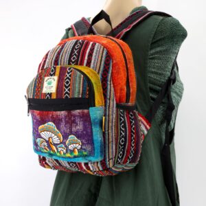 Unique design Mushroom Embroidered Himalaya Hemp Hippie Backpack Festival Backpack Hiking Backpack FAIR TRADE Handmade with Love