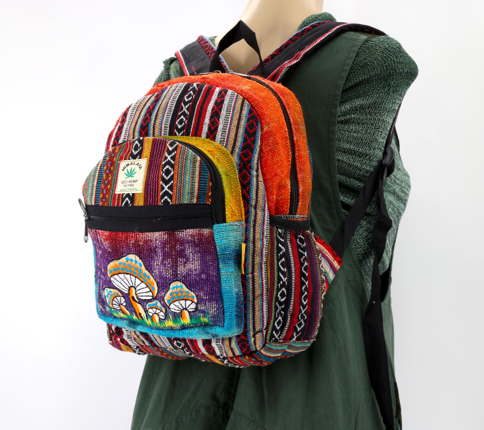 Unique design Mushroom Embroidered Himalaya Hemp Hippie Backpack Festival Backpack Hiking Backpack FAIR TRADE Handmade with Love