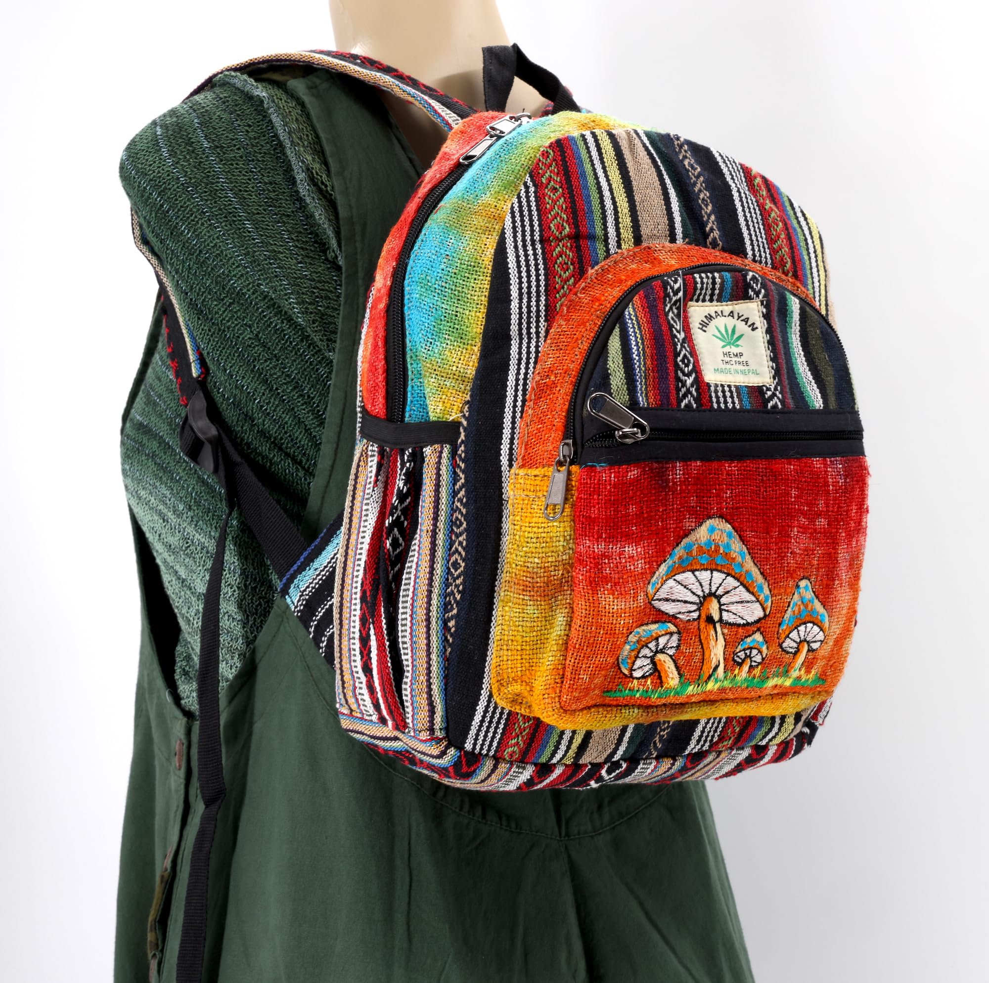 Unique design Mushroom Embroidered Himalaya Hemp Hippie Backpack Festival Backpack Hiking Backpack FAIR TRADE Handmade with Love