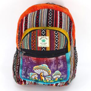 Unique design Mushroom Embroidered Himalaya Hemp Hippie Backpack Festival Backpack Hiking Backpack FAIR TRADE Handmade with Love