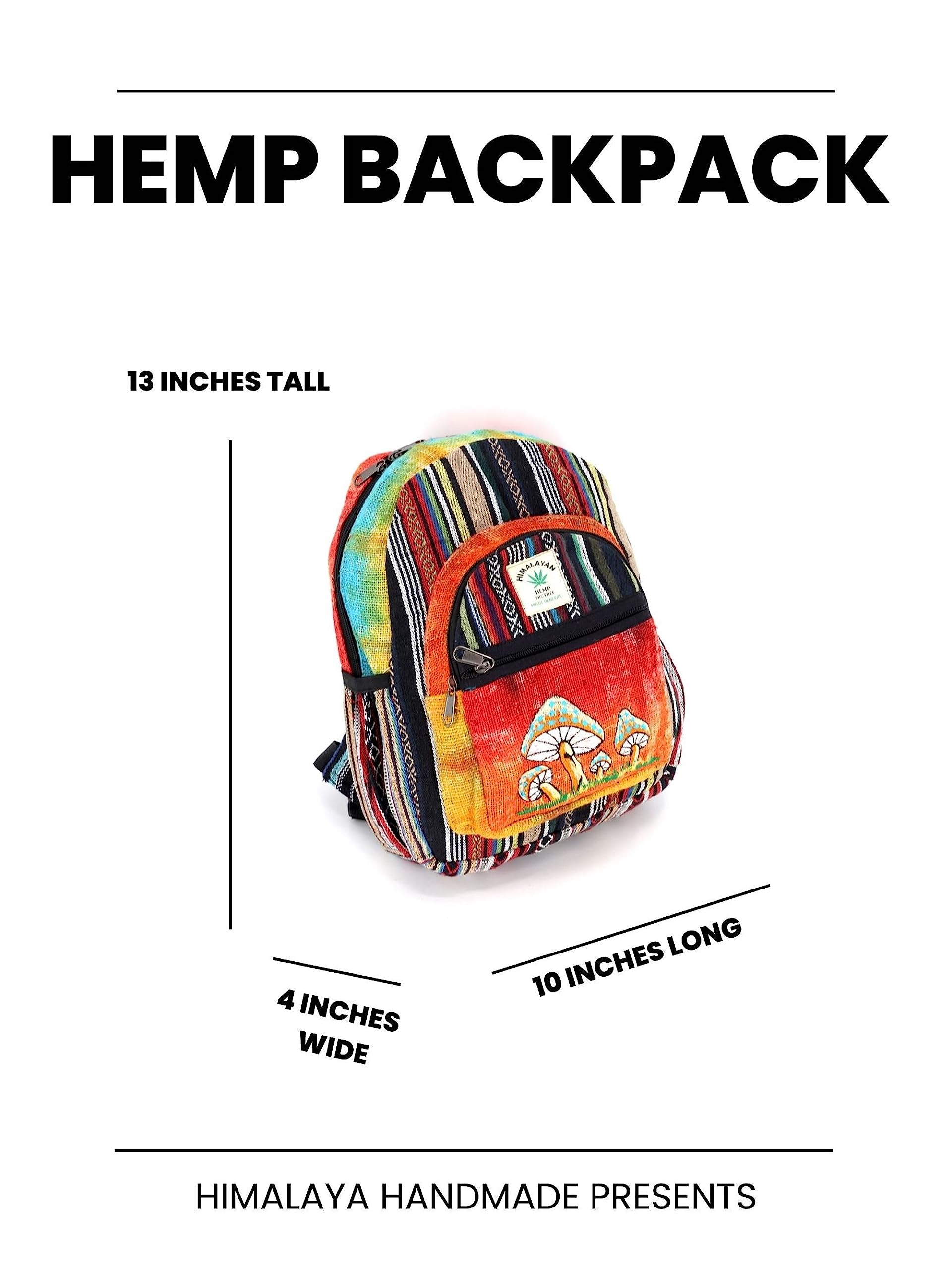 Unique design Mushroom Embroidered Himalaya Hemp Hippie Backpack Festival Backpack Hiking Backpack FAIR TRADE Handmade with Love