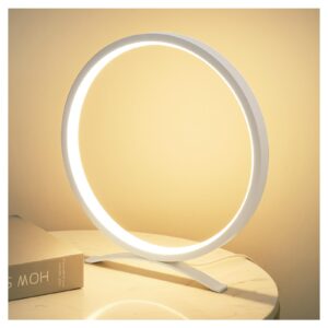 maythank desk lamp,metal circle ring table lamps bedside lamp for nightstand, modern minimalist lamps/led warm light for bedroom/living room,10 inch