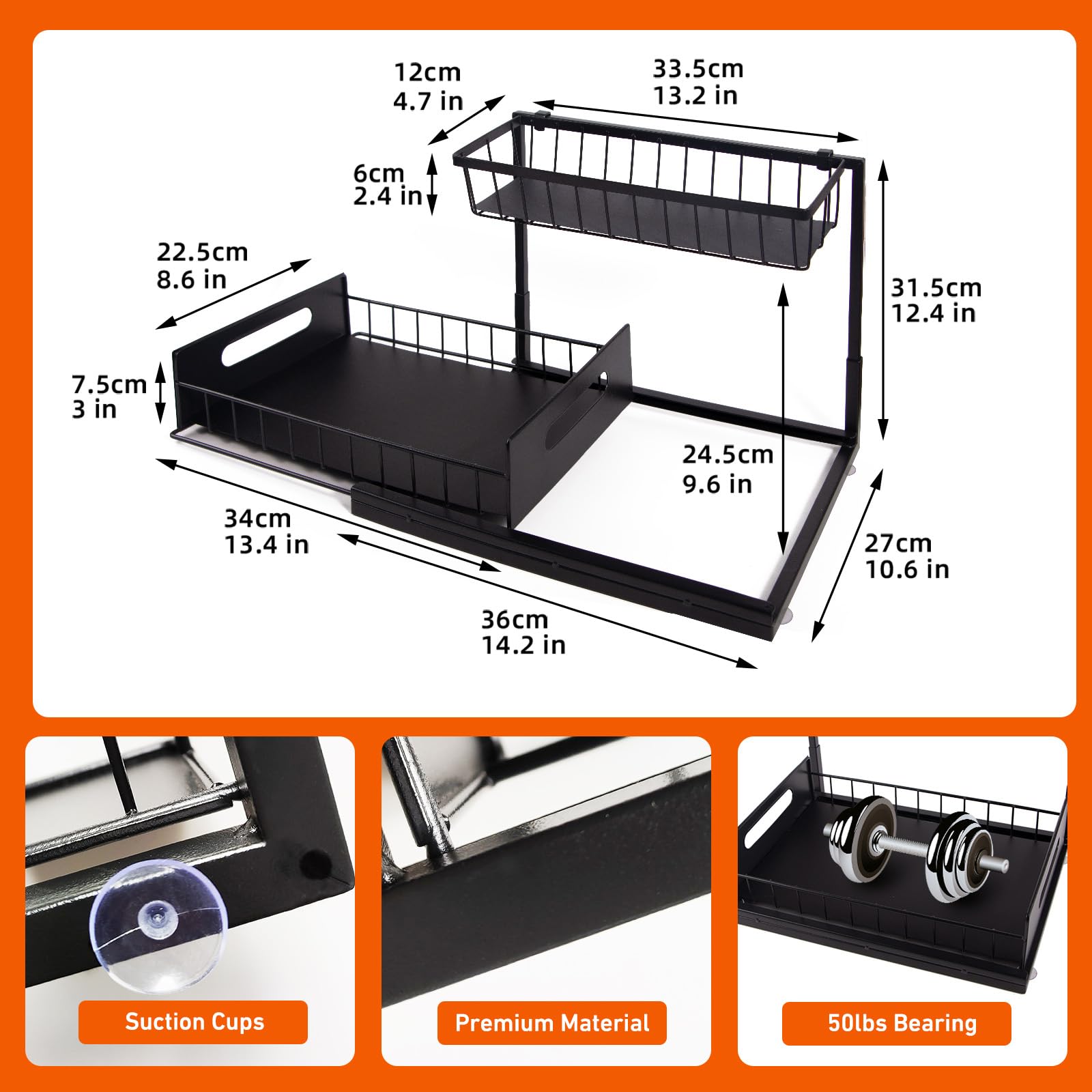 MZUOTU Under Sink Organizer and Storage, 2 Tier Pull Out Cabinet Organizer Sliding Shelf Cabinet Storage Multi-Use Slide L-Shape Under Sink Cabinet Drawer Organizer for Kitchen Bathroom