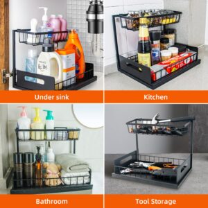 MZUOTU Under Sink Organizer and Storage, 2 Tier Pull Out Cabinet Organizer Sliding Shelf Cabinet Storage Multi-Use Slide L-Shape Under Sink Cabinet Drawer Organizer for Kitchen Bathroom