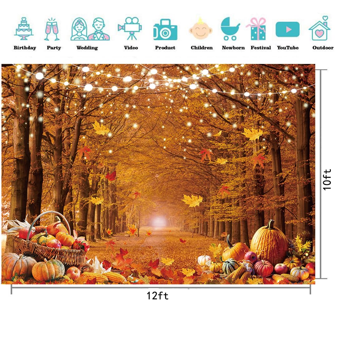 CYLYH 12x10ft Fall Photography Backdrop Autumn Maple Forest Leaves Pumpkin Party Background Thanksgiving Party Supplies Farm Harvest Event Banner Thanksgiving Photo Booth Props CY579