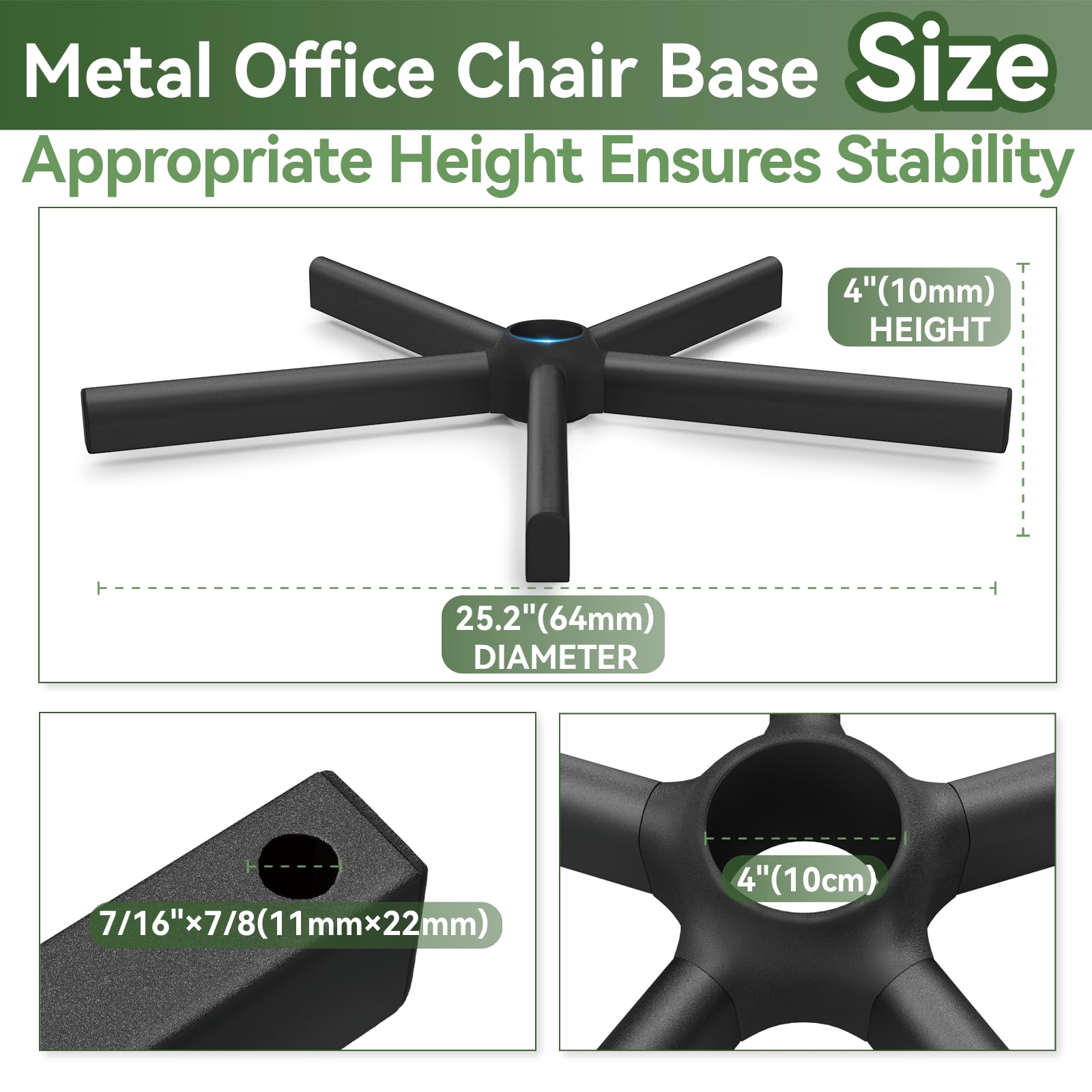 Office Chair Base Replacement : 25 inch Metal Desk Chair Base Replacement,Universal Gas Cylinder Hole and Casters Wheels Sockets,Unique Look to Decorate Your Office Chair (Black)