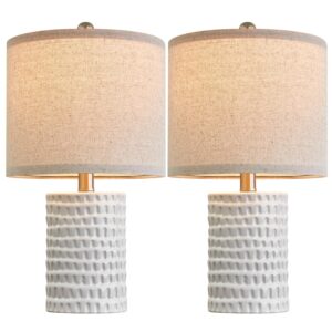 PORTRES 18.25" Modern Accent Ceramic Table Lamp Set of 2 for Bedroom White Desk Decor Bedside Lamps for Living Room Study Room Office Dorm Farmhouse Nightstand Lamp End Table Lamps