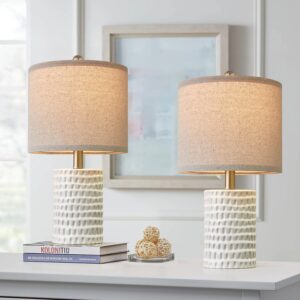 PORTRES 18.25" Modern Accent Ceramic Table Lamp Set of 2 for Bedroom White Desk Decor Bedside Lamps for Living Room Study Room Office Dorm Farmhouse Nightstand Lamp End Table Lamps