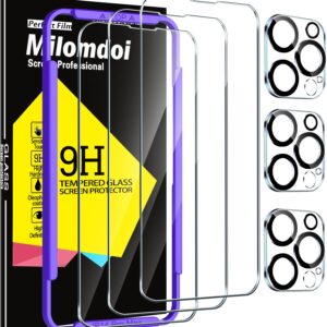 Milomdoi 3 Pack Screen Protector for Apple iPhone 14 Pro Max with 3 Pack Tempered Glass Camera Lens Protector, Ultra 9H Accessories, Case Friendly, Mounting Frame, 2.5D Curved, Transparent