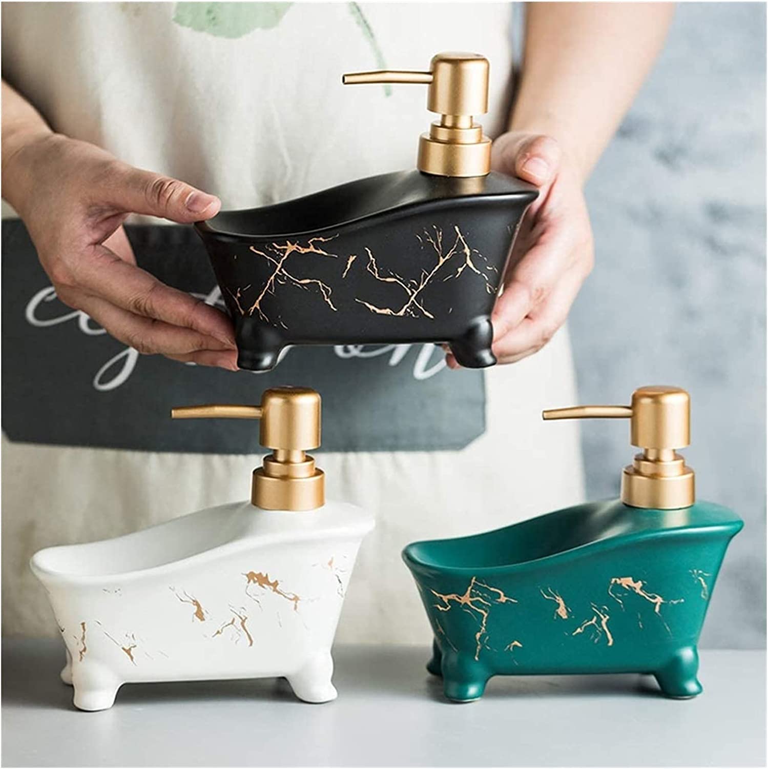 Soap Dispensers Soap Dispenser Bottle with Pump Ceramic Soap Dispenser, Dual Purpose Soap Box and Lotion Bottle, 350ml Bottle Countertop (Color : Black, Size : M 1)