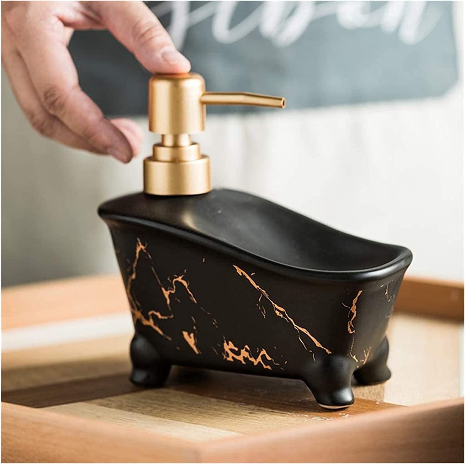 Soap Dispensers Soap Dispenser Bottle with Pump Ceramic Soap Dispenser, Dual Purpose Soap Box and Lotion Bottle, 350ml Bottle Countertop (Color : Black, Size : M 1)