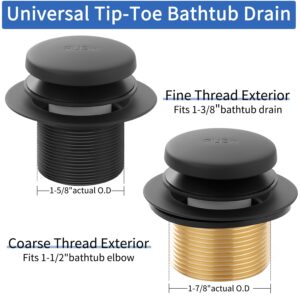 Matte Black Bathtub Drain Tip-Toe Tub Trim Set with Two-Hole Overflow Faceplate Bathroom Tub Drains Replacement Conversion Tub Drain Kit Assembly with Universal Fine & Coarse Thread