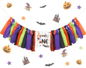 halloween 1st birthday high chair banner girl boy - spooky one banner orange purple green black halloween theme first birthday party decorations, pumpkin spider ghost garland for baby 1st birthday