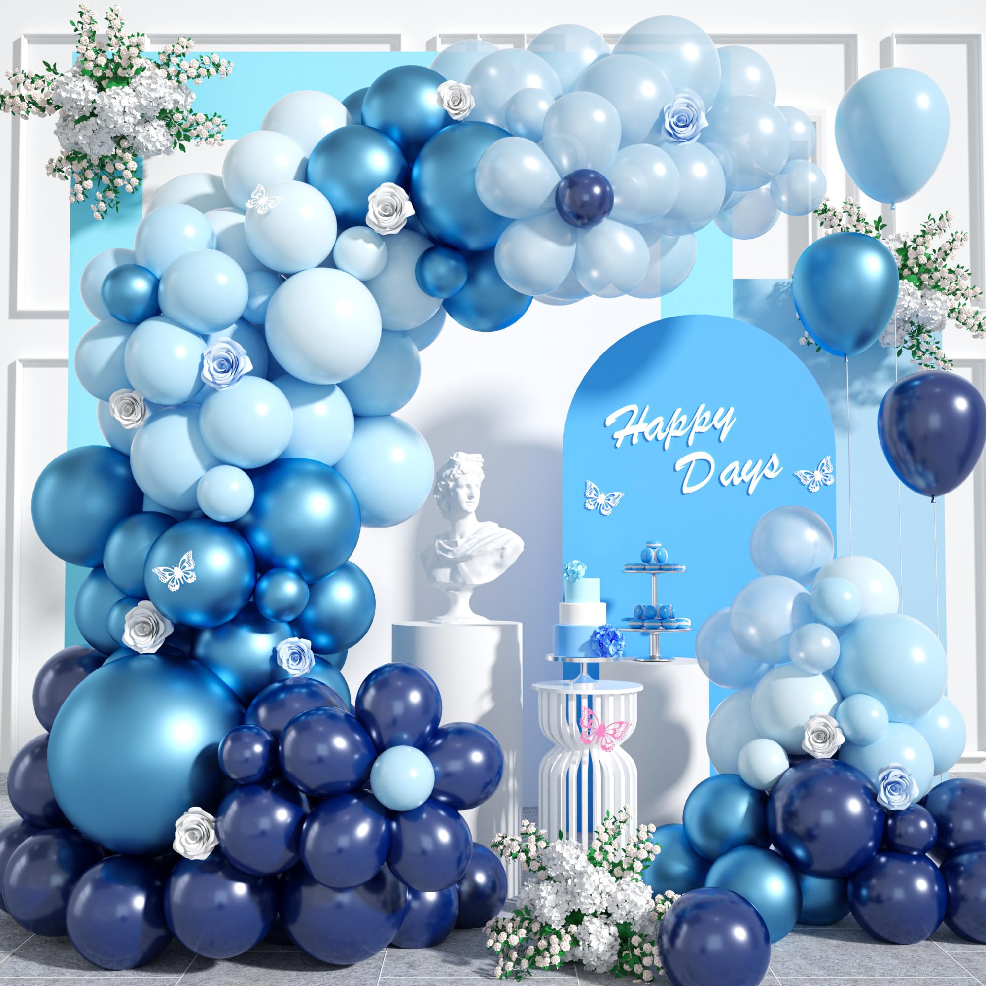 Blue Shades Balloon Arch Garland Kit, 106Pcs 18/12/10/5 Inch Metallic Chrome Blue Balloons Pearl Blue Balloons Baby Blue Balloons Light Blue Balloons for Birthday Baby Shower Wedding Party