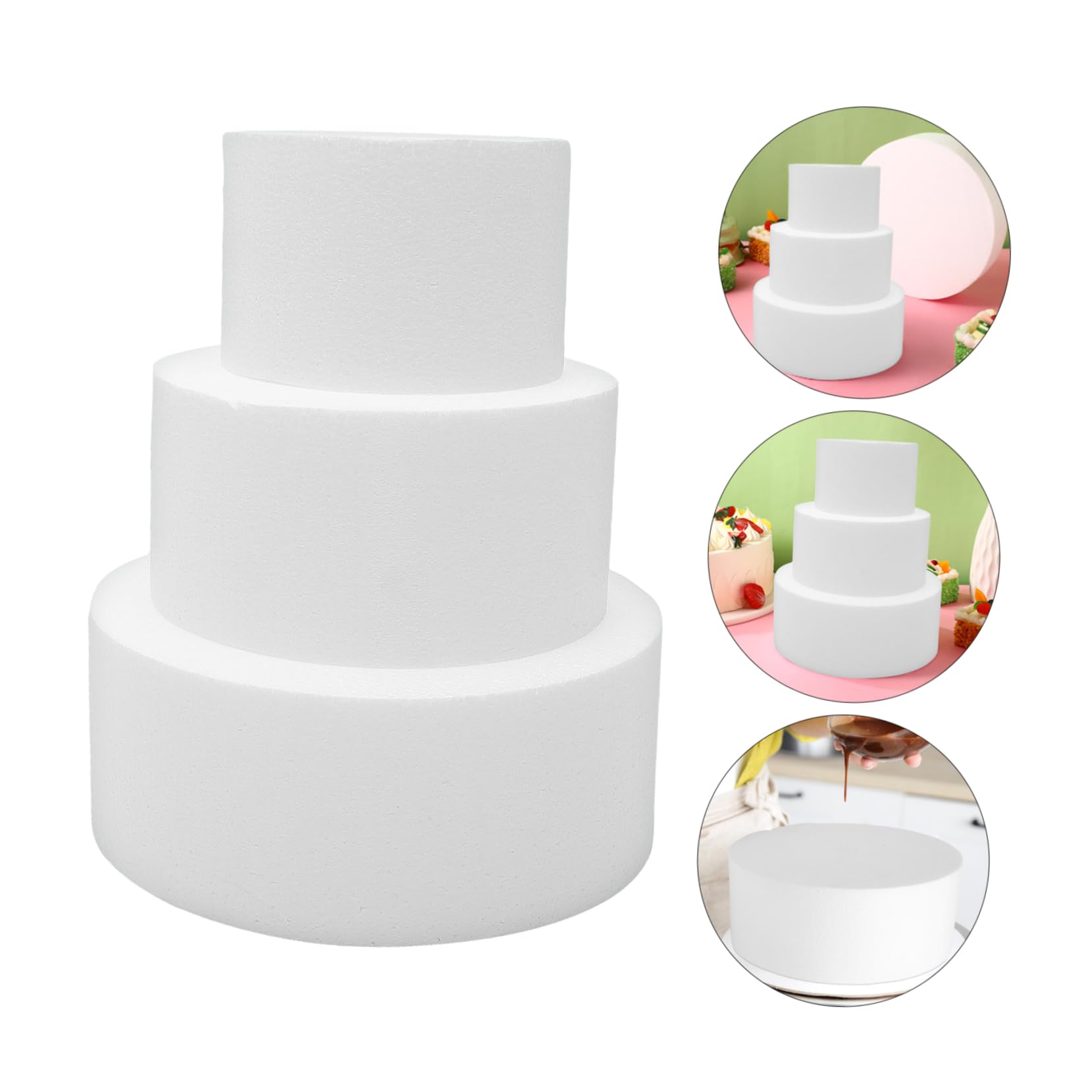 HEMOTON 3pcs Wedding Cake Stands Wedding Decor DIY Crafts Rotating Cake Stand Wedding Ceremony Decorations Practicing Cake Dummies Compact Cake Model White to Rotate Round Tool Foam