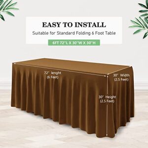 ManMengJi Table Cover and Table Skirt One-Piece for Folding Tables, 6FT Spandex Fitted Tablecloth with Ruffles Skirt for Weddings, Banquets, Parties, Vendors (Brown 1Pack)