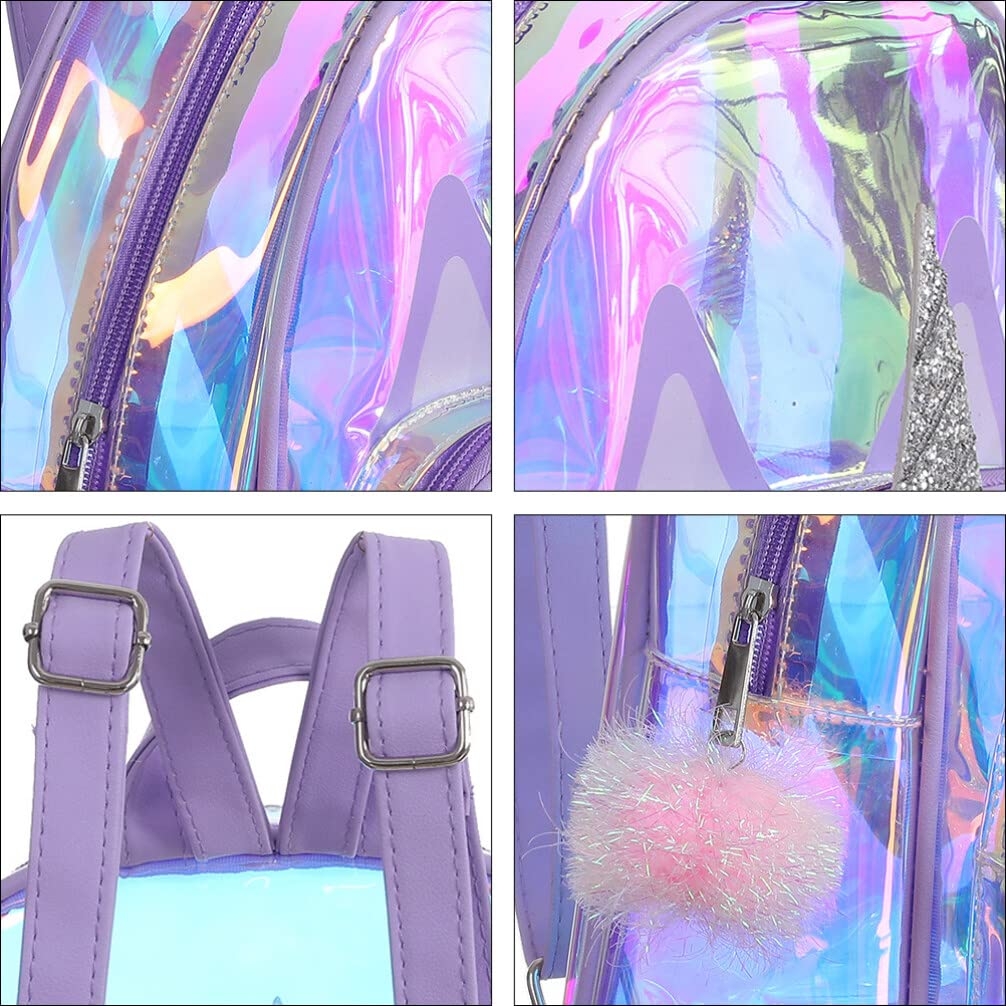 VALICLUD Holographic Backpack Clear Unicorn Backpack Clear Backpack Clear Casual Daypacks