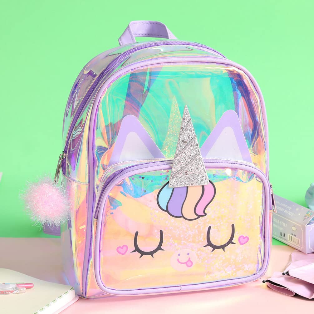 VALICLUD Holographic Backpack Clear Unicorn Backpack Clear Backpack Clear Casual Daypacks