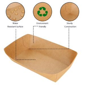 200 Pack Brown Kraft Paper Food Trays, 2 Lb Disposable Paper Food Boats, Kraft Paper Food Serving Tray, Greaseproof Paperboard Food Container for French Fries, Snacks, Nachos, Tacos, Picnic, Party