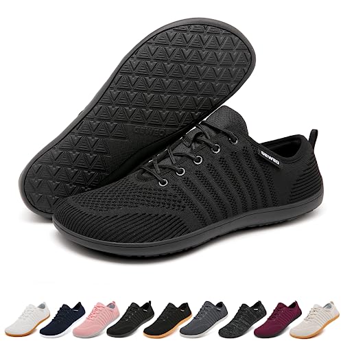 Geweo Minimalist Barefoot Shoes Upgrade Wide Toe Box Slip on Walking Shoes Zero Drop Sole More Free Natural Movement Foot-Shaped Running Zapatos de Zapatillas Casuales Unisex Black 10Women / 8Men