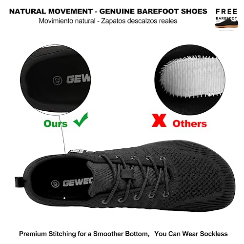 Geweo Minimalist Barefoot Shoes Upgrade Wide Toe Box Slip on Walking Shoes Zero Drop Sole More Free Natural Movement Foot-Shaped Running Zapatos de Zapatillas Casuales Unisex Black 10Women / 8Men