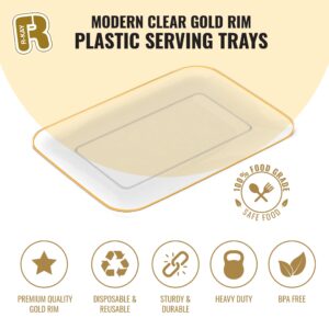 3 Pack Plastic Serving Trays for Party - Gold Serving Tray 8 by 11 Inch - Heavy Duty Dessert Trays for Food - Rectangular Party Serving Trays for Entertaining - Premium Party Trays - Clear Platters