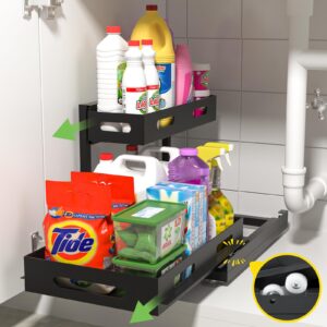 slow slog under sink organizers and storage, 2-tier sliding under sink organizer, under cabinet storage, multi-purpose slide out sink shelf, under the sink organizer for bathroom, kitchen (black)