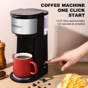 Ranbomer Single Serve Coffee Maker, K Cup and Ground Coffee Machine 2 in 1, 6 to 14 Oz Brew Sizes, Mini One Cup Coffee Maker with Self cleaning Function, Fits Travel Mug, Black