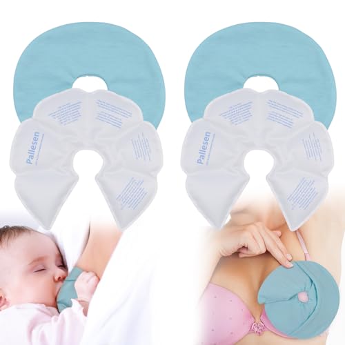 Pallesen 2 Pack Breast Therapy Ice Packs with Soft Covers, Hot and Cold Breast Pads,Reusable Hot Cold Breast Gel Packs, Breastfeeding Essentials for Moms