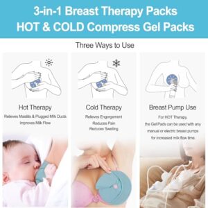 Pallesen 2 Pack Breast Therapy Ice Packs with Soft Covers, Hot and Cold Breast Pads,Reusable Hot Cold Breast Gel Packs, Breastfeeding Essentials for Moms