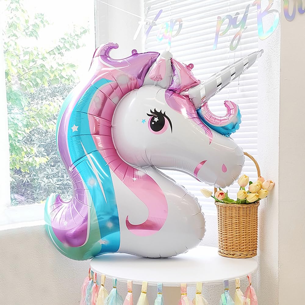 Unicorn 5th Birthday Party Decorations for Girl Purple Pink Unicorn Party Theme Balloon Set, Large Rainbow Unicorn Helium Balloons with Heart and Star Baby Shower Kids Supplies (number 5 set)