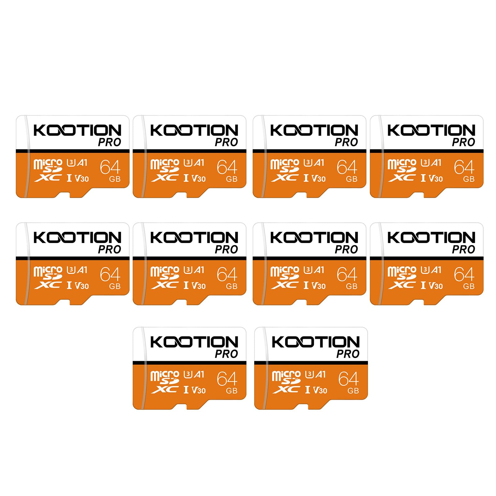 KOOTION 10-Pack 64GB Micro SD Card U3 microSDXC Memory Card C10 UHS-I A1 V30 for 4K Video Recording/Security Camera/Dash Cam/Drone/Phone, High Speed TF Flash Memory Card