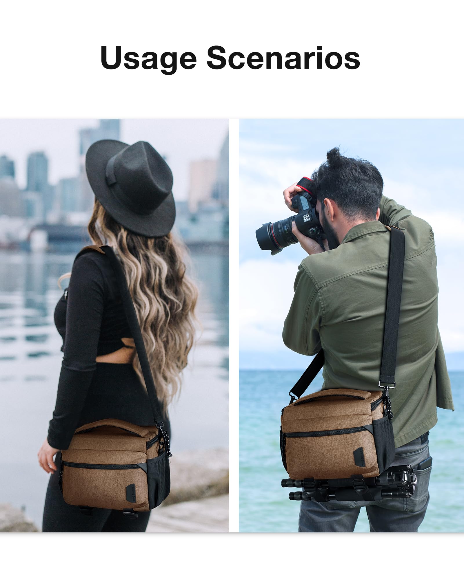 BAGSMART Camera Bag, Small Camera Case with Tripod Holder, Compact Camera Shoulder Bags for DSLR/SLR/Mirrorless Cameras, Waterproof Crossbody Camera Bag Women Men, Khaki