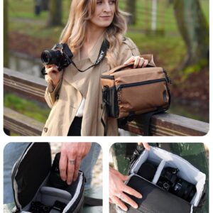 BAGSMART Camera Bag, Small Camera Case with Tripod Holder, Compact Camera Shoulder Bags for DSLR/SLR/Mirrorless Cameras, Waterproof Crossbody Camera Bag Women Men, Khaki