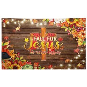 swepuck 72x43inch fall for jesus backdrop he never leaves photography background autumn thanksgiving party decoration maple leaves pumpkin friendsgiving photo banner