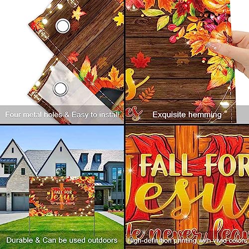 Swepuck 72x43inch Fall for Jesus Backdrop He Never Leaves Photography Background Autumn Thanksgiving Party Decoration Maple Leaves Pumpkin Friendsgiving Photo Banner