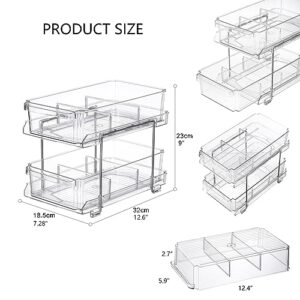 TW SHINE 2 Tier Storage Organizer with Dividers, Clear Under Sink Organizers and Pull Out Cabinet Organizer for Bathroom Kitchen Pantry Storage, Medicine Cabinet Organizer, 2 Pack