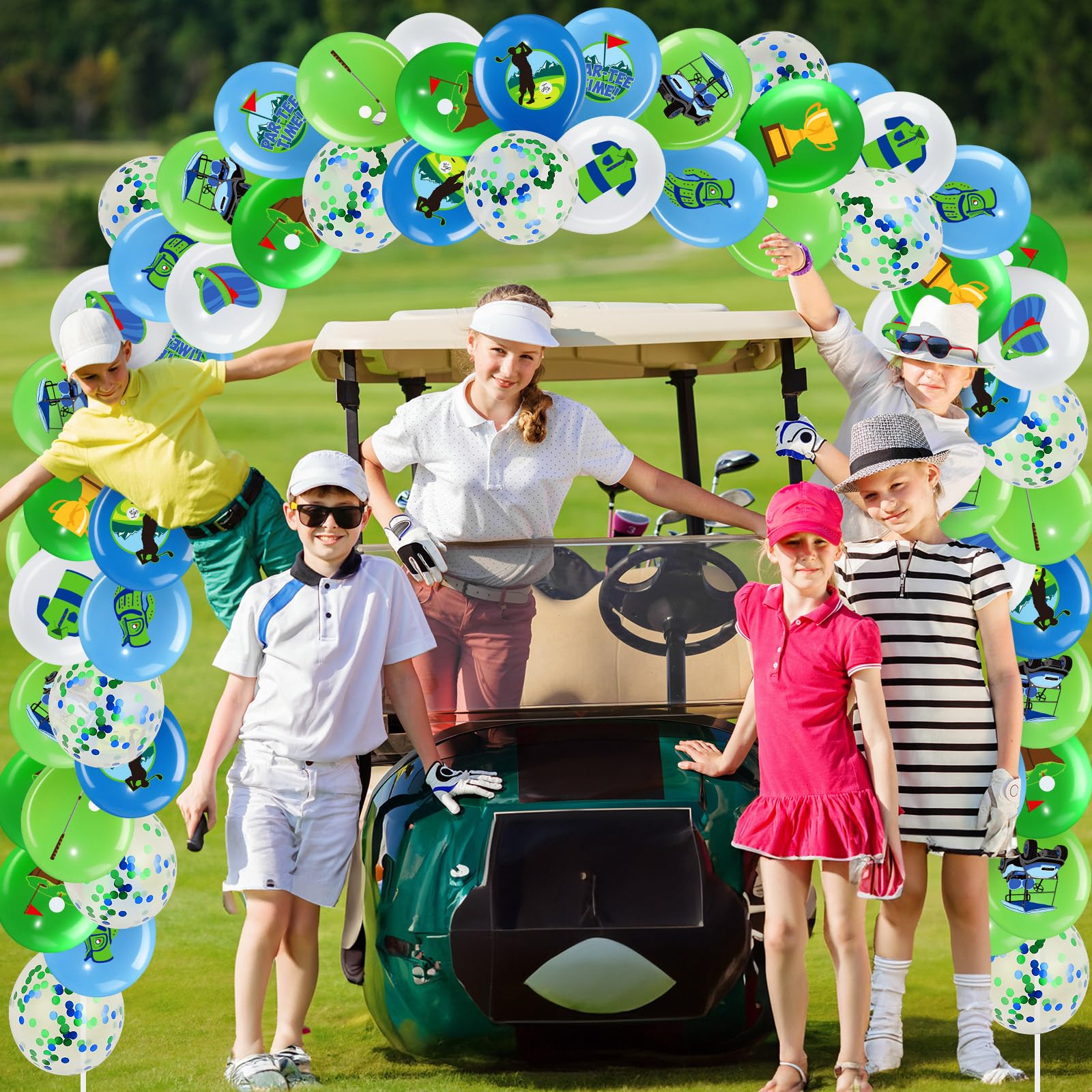 Capoda 60 Pcs Golf Theme Party Decoration 12 Inch Golf Balloons Bulk Golf Navy Blue Green White Latex Balloons Confetti Balloons with 2 Ribbons for Kids Golf Sport Birthday Party Decor Supplies