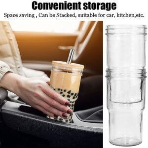 2Pack Glass Tumbler Cups with Bamboo Lids and Straws, 22oz Iced Coffee Cup Reusable Mason Jar Drinking Glasses for Boba Tea, Smoothie, juice, Beer, Fits Car Cup Holder